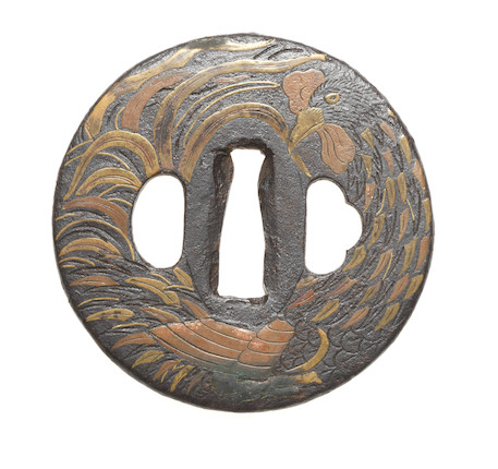 Bonhams : Five brass and copper-inlaid tsuba Yoshiro and Heianjo types ...