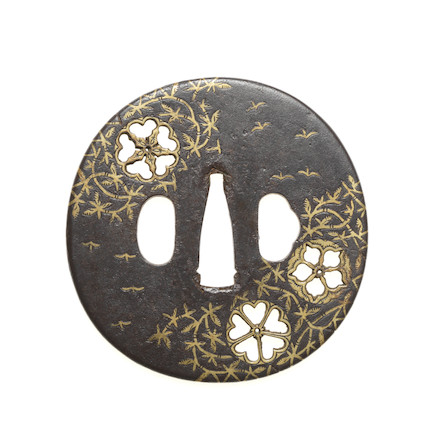 Bonhams : Five brass and copper-inlaid tsuba Yoshiro and Heianjo types ...