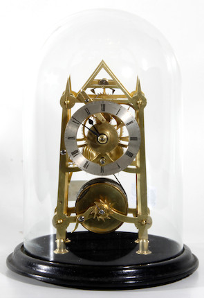 Bonhams : A brass skeleton clock under glass dome Circa 1900