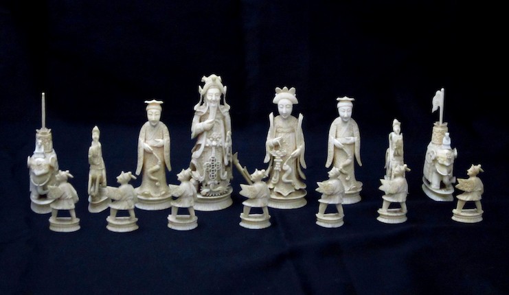 Bonhams A Export Carved Ivory Chess Set 19th Century
