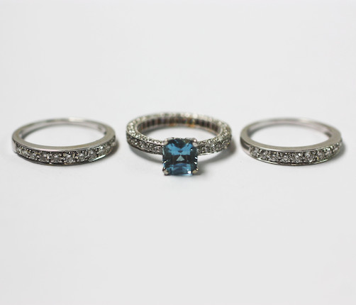 Bonhams : Fiona Knapp An aquamarine and diamond ring and two half hoop ...