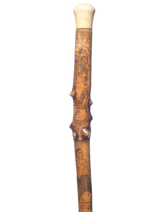 Bonhams : PUGILIST INTEREST A rustic hawthorne walking stick mid 19th ...