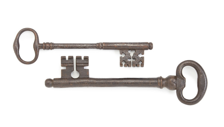 Bonhams : Two large 18th/19th century iron keys, French