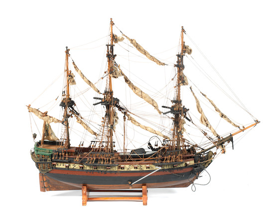Bonhams : A late 19th century French model of a Sloop 'man of war' ship