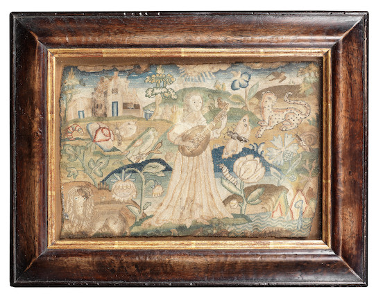 Bonhams : A late 17th century petit-point needlework picture of a lady ...