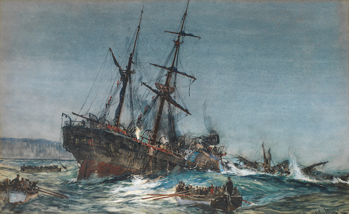 Bonhams : Charles Edward Dixon (British, 1872-1934) The sinking of HMS ...