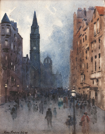 Bonhams : Hans Hansen, RSW (British, 1853-1947) High Street Edinburgh ...