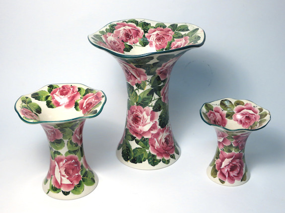 Bonhams : Three graduated Wemyss 'Cabbage Roses' Lady Eva vases