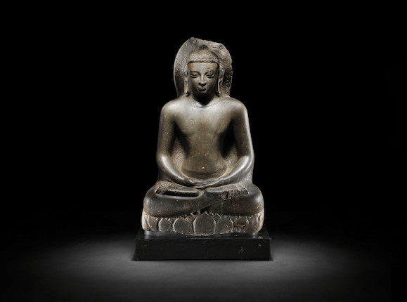 Bonhams : A grey stone seated Figure of Buddha Shakyamuni Licchavi ...