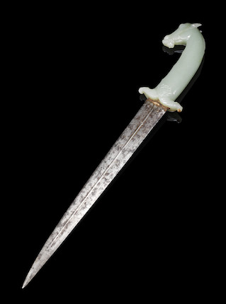 Bonhams : A Mughal-style pale green jade horse-head handled dagger 18th ...