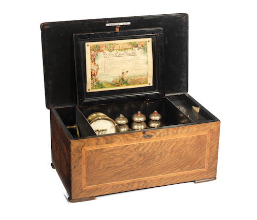 Bonhams : A bells-and-drum-in-sight cylinder musical box, Swiss, late ...