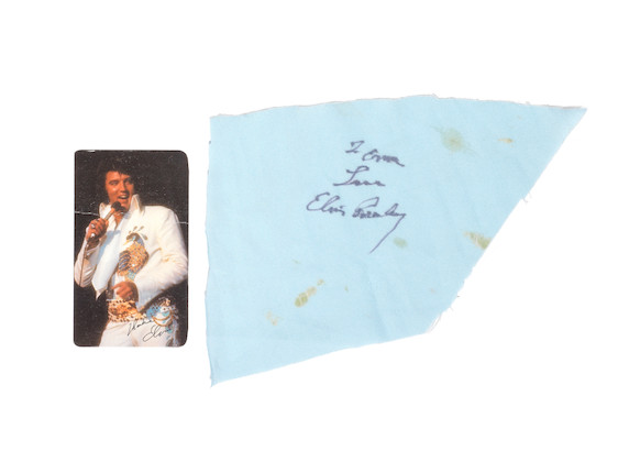 Bonhams : Elvis Presley An autographed scarf fragment, 1970s,