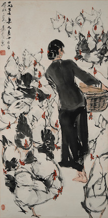 Bonhams : Huang Zhou (1925-1997) Feeding Hens