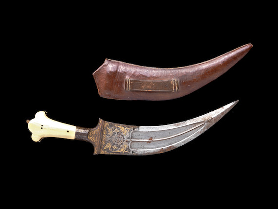 Bonhams : A Mughal ivory-hilted koftgari steel Dagger Northern India ...