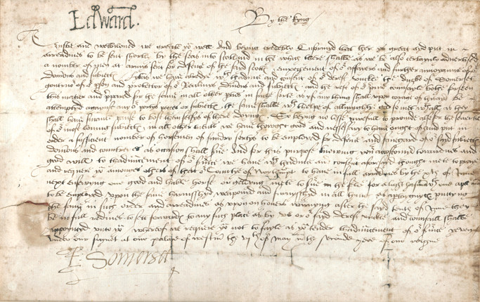 Bonhams : EDWARD VI Letter stamped with the King's woodcut sign-manual ...