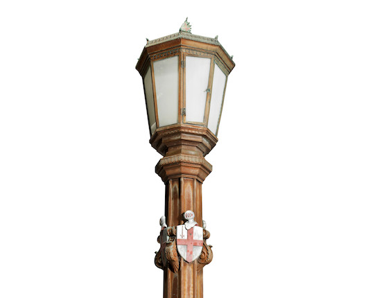 Bonhams : A pair of painted bronze octagonal lamp posts, formerly at ...