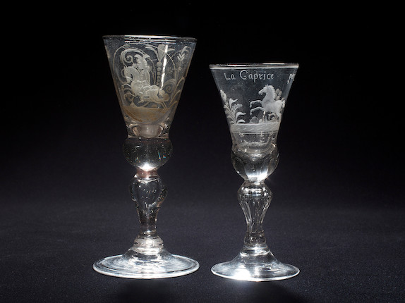 Bonhams Two Engraved German Wine Glasses 18th Century