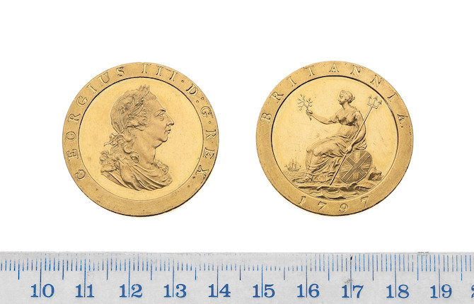 Bonhams : George III, Penny, 1797, Gilt copper proof, laureate and ...