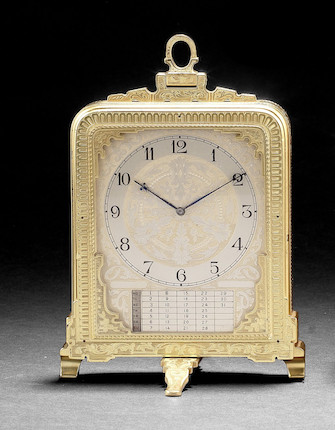 Bonhams : A mid 19th century engraved gilt brass strut timepiece with ...