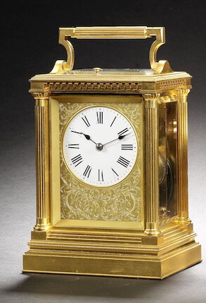 Bonhams : An unusual late 19th century French gilt brass petite sonnerie carriage clock in the ...