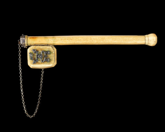 Bonhams : A rare, large Ottoman silver-mounted walrus ivory Pencase ...