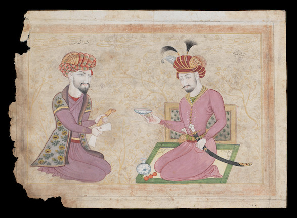 Bonhams : Shah Abbas II and a minister, I'timad al-Daulah, seated in ...