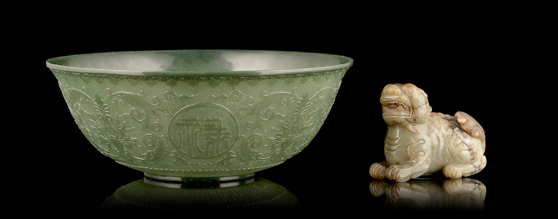 Bonhams : A spinach-green Mughal-style jade bowl and a mottled jade ...