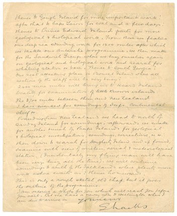 Bonhams : SHACKLETON (ERNEST HENRY) Letter signed (Yours ever Shacks ...