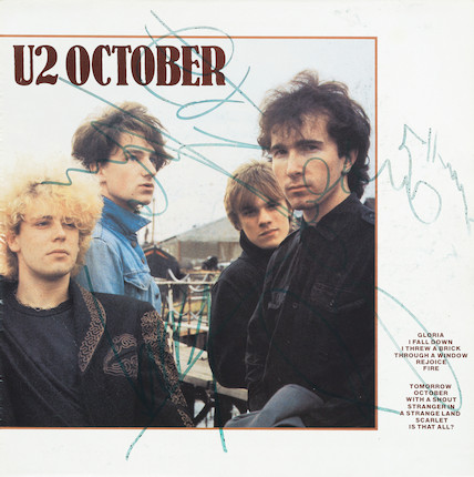 Bonhams : U2 A signed album cover - U2 October, Island Records, 1981,