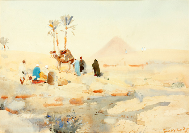 Bonhams : Frank Richards (British, 1863-1935) River scene; cottage by a ...