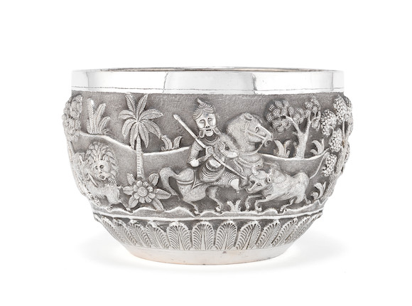 Bonhams : A large Burmese / Indian silver rice bowl 'flower' signature ...