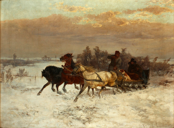 Bonhams : Fritz van der Venne (Germany, 1873-1937) A troika sledge on ...