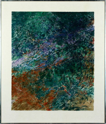 Bonhams : John Hubbard (British, born 1931) Landscape (Riverbed) 1974