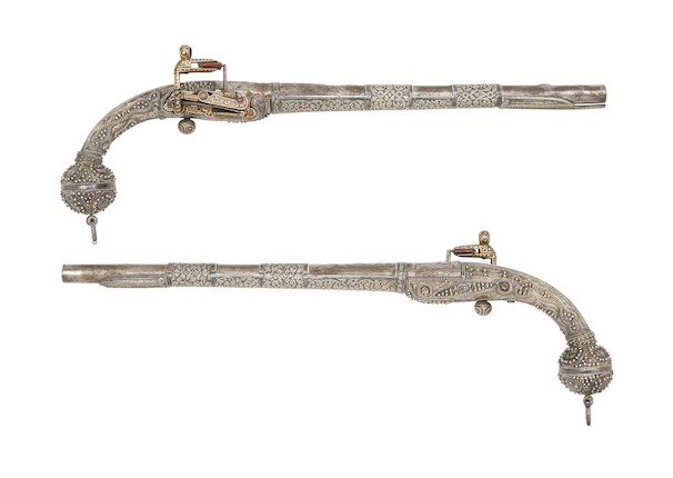 Bonhams : A Very Rare Pair Of Caucasian 25-Bore Miquelet-Lock Pistols ...