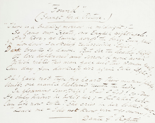 Bonhams : ROSSETTI (DANTE GABRIEL) Autograph sonnet signed (Dante G ...