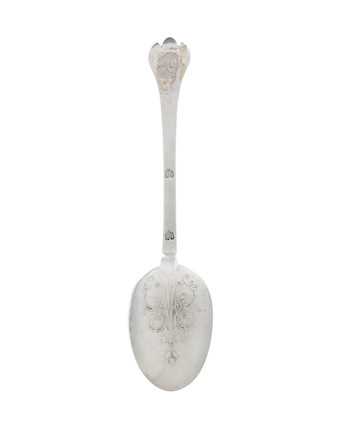 Bonhams : A 17th century silver lace back trefid spoon maker's mark ...