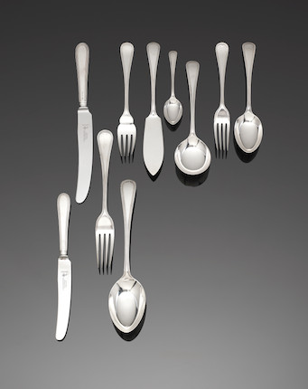 Bonhams : A silver Old English Bead pattern table service of flatware ...