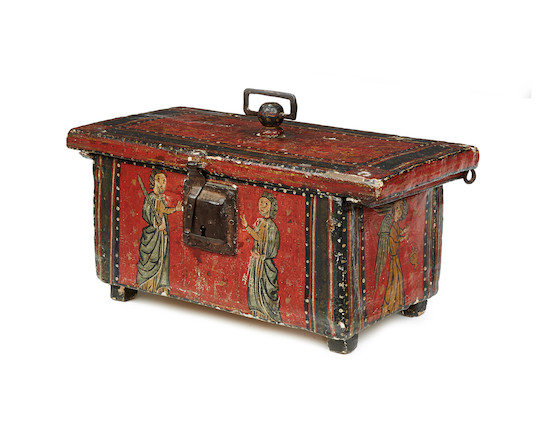 Bonhams : An unusual polychrome-decorated pine reliquary casket ...