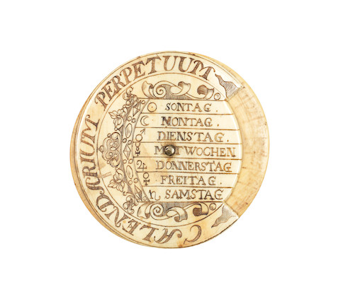 Bonhams : A large ivory perpetual calendar, German, early 18th century,