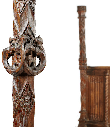 Bonhams : An interesting oak bed, English with four rare carved bed ...