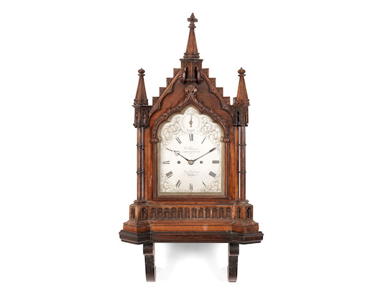 Bonhams : A 19th century Gothic Revival oak quarter chiming bracket ...