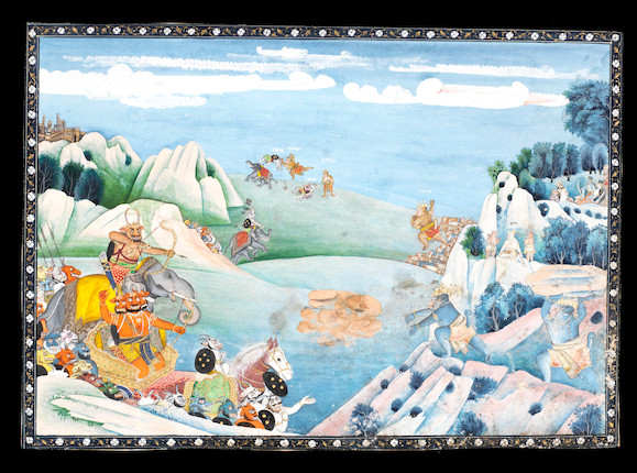 Bonhams : A scene from the Ramayana the monkey army throwing stones ...