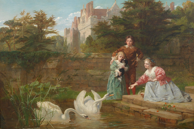 Bonhams : Frederick Goodall, RA (British, 1822-1904) Feeding the swans