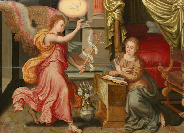 Bonhams : Circle of Marten de Vos (Antwerp 1532-1603) The Annunciation