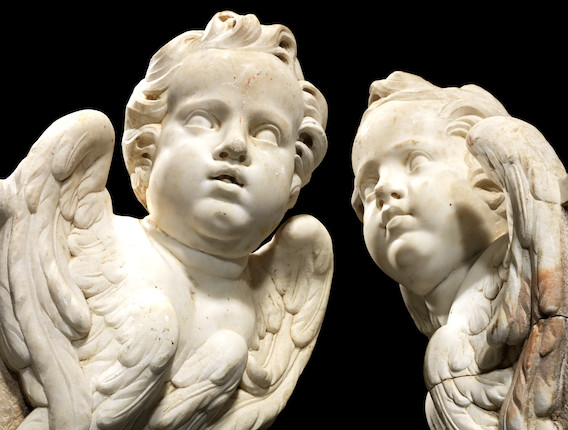 Bonhams : A pair of Italian Barocco 18th century white marble angels ...