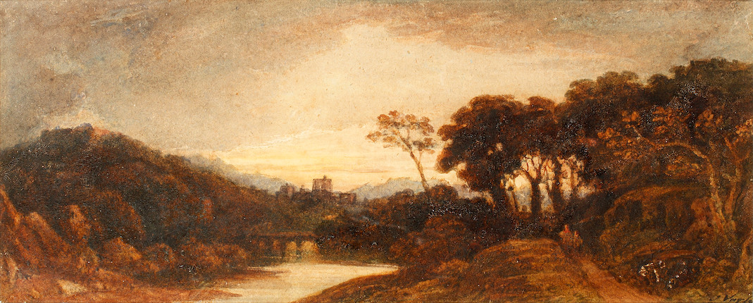 Bonhams : John Varley, OWS (British, 1778-1842) River landscape at ...