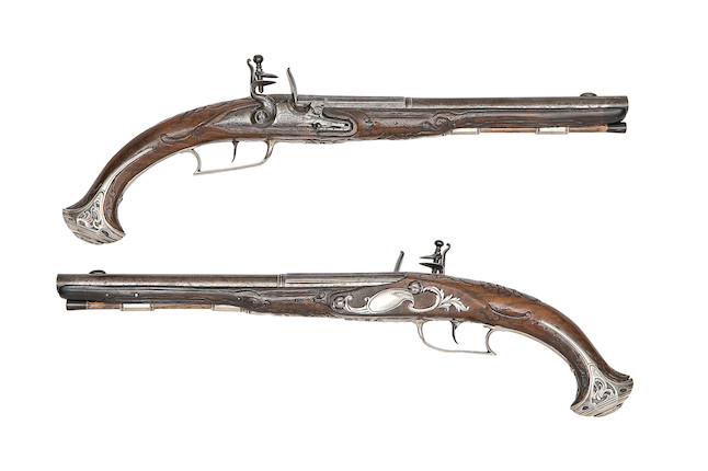 Bonhams : A Rare Pair Of Polish 40-Bore Silver-Mounted Flintlock ...