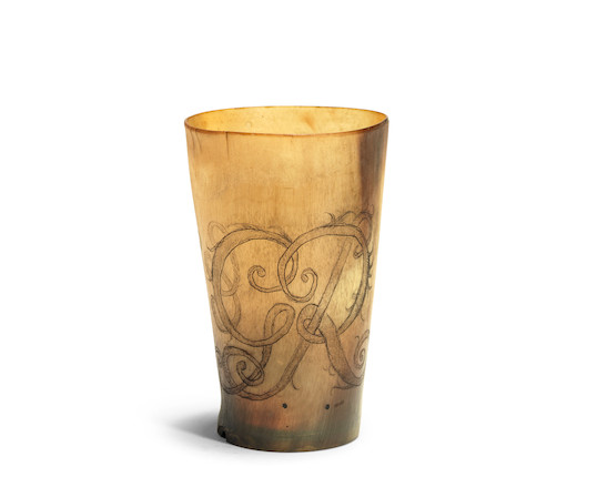 Bonhams : An interesting George III engraved horn beaker, dated 1782 ...