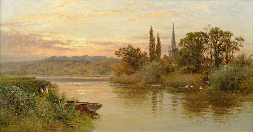 Bonhams : Alfred Augustus Glendening (British, 1840-1921) Sunset on the ...