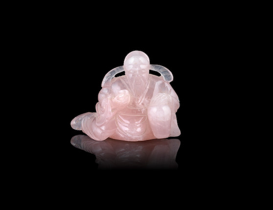 Bonhams : A jadeite tripod incense burner and a rose quartz figure of ...